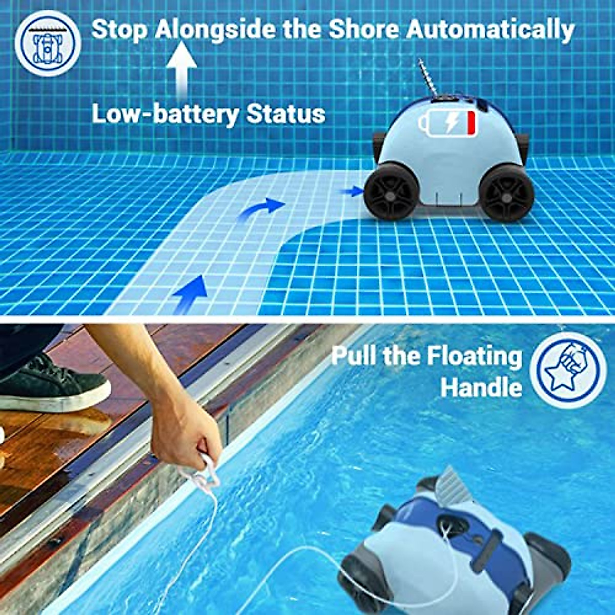 Ausono AU1103 Cordless Automatic Robotic Vacuum Cleaner for In Ground and Above Ground Pools with Adjustable Nozzles and Quiet Operation
