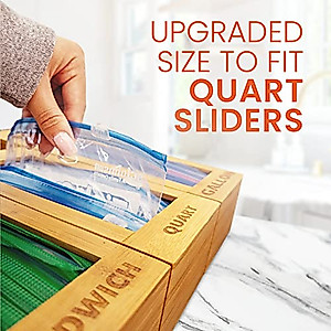 mHomeAid Bag Storage Organizer - Bamboo Food Plastic Baggie Holder, Dispenser, and Container for Kitchen Drawer and Cabinet - Fits Ziplock and Ziploc Gallon, Quart, Sandwich & Snack Sized Slider Bags