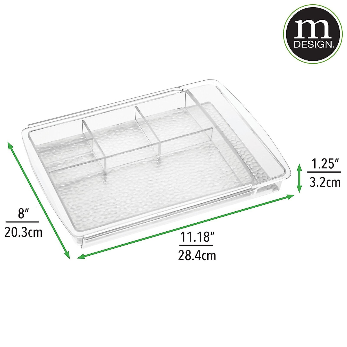 mDesign Expandable Makeup Organizer for Bathroom Drawers, Vanities, Countertops: Organize Makeup Brushes, Eyeshadow Palettes, Lipstick, Lip Gloss, Blush, Concealer - Adjustable Width - Clear