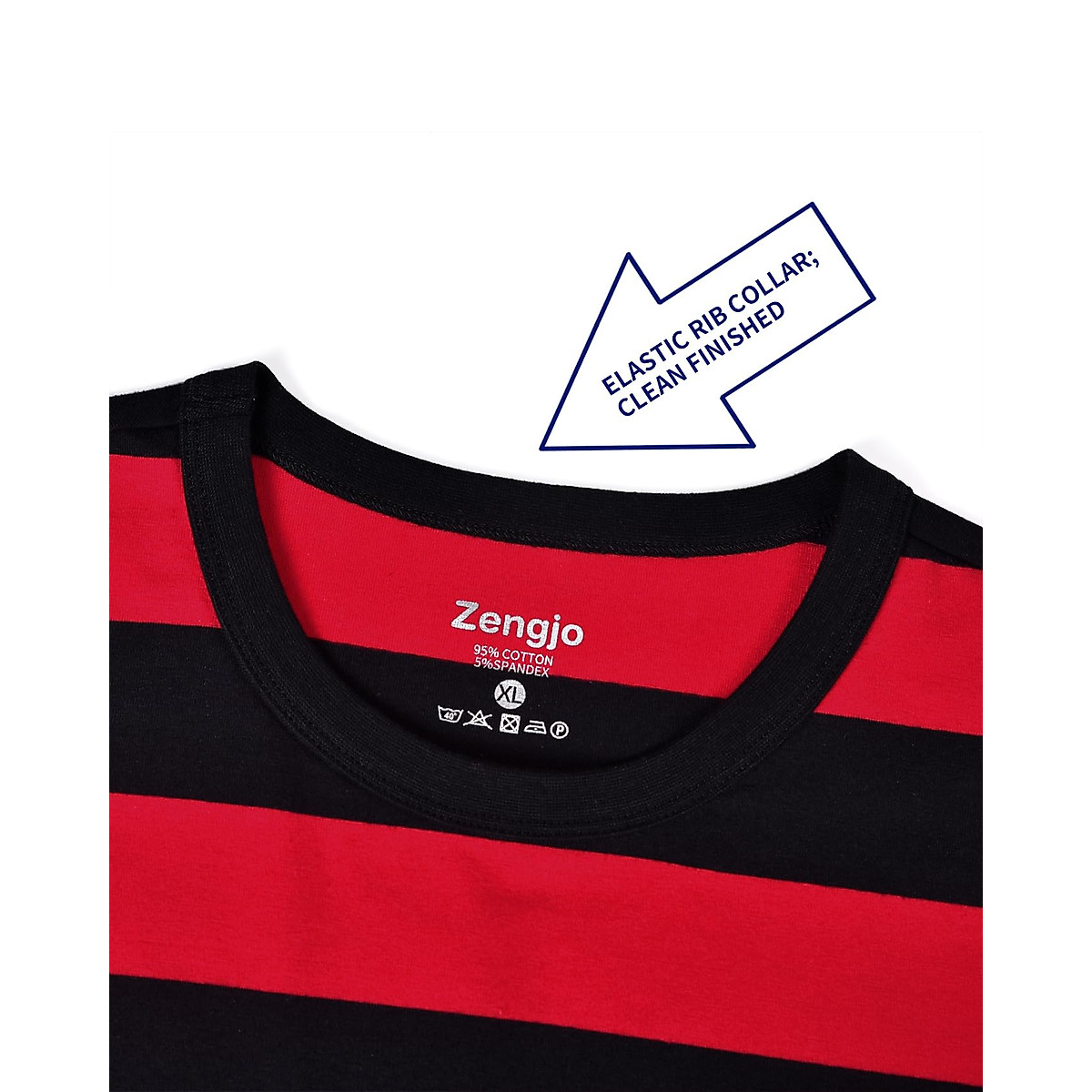 Zengjo Striped Shirt Long Sleeve(Red and Black,XXL)