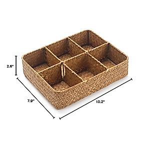 Tea Bag/Sugar Packet Holder, Coffee Station Condiment Organizer, Seagrass Storage Basket, Wicker Rattan Divided Basket Organizer for Drawer/Shelf/Countertop