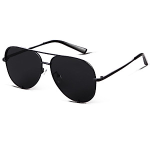SORVINO Aviator Sunglasses for Women Classic Oversized Sun Glasses UV400 Protection（Black/Black