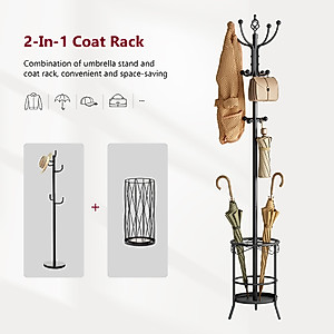 Tajsoon Coat Rack Stand with Umbrella Holder, Entryway Coat Hanger with 12 Hooks, for Living Room, Bedroom, Office