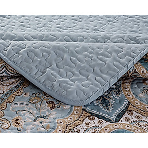 Kids Zone Home Linen Bedspread Set Damask Pattern Light Blue White Beige and Brown New (King/California King)