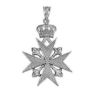 Russian Jewelry Sterling Silver Fleur-De-Lis Imperial Crown Maltese Cross Pendant