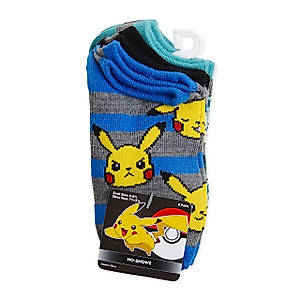 Pokemon Boys 5 Pack No Show Casual Sock, Assorted Grey Stripe, 6-8.5 US