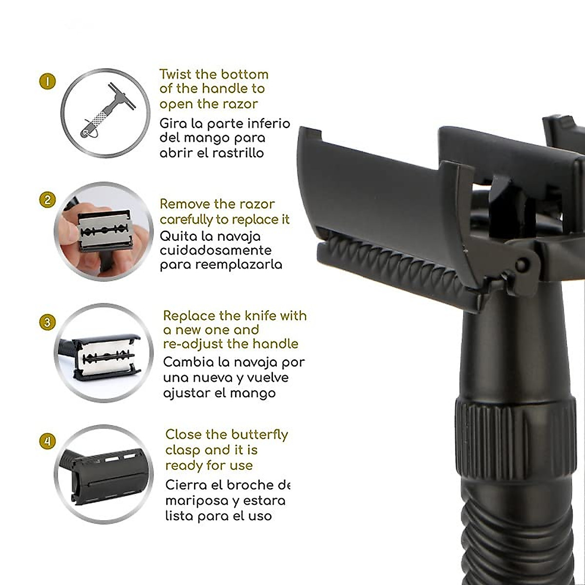 GDMG Butterfly Open Razor-Long Handle Double Edge Safety Razor,Safety Razor, Fit the skin, Clean Shaving Razor for Men