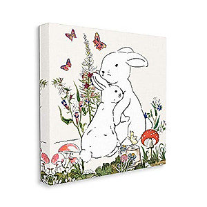 Stupell Industries Rabbit Hugs in Spring Meadow Butterfly Garden, Design by Sangita Bachelet Canvas Wall Art, 24 x 24, Off-White