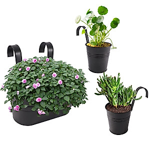 5pcs 5.5"x10.6" Metal Iron Hanging Flower Pots and 5pcs 3.8" Hanging Flower Pots Metal Iron Bucket Planter(Black)