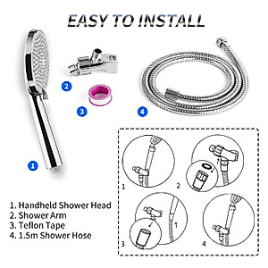 High Pressure Shower Head with Hose,removable Power Showerhead with Handheld 6 Spray Setting,Big Large Adjustable Powerful Shower Wand for Low Water Pressure with On Off Switch Bracket Teflon Tape