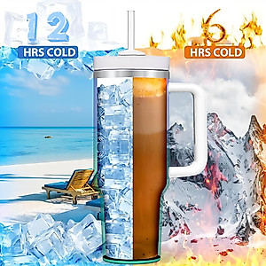 GIRERUAO 40 oz Stainless Steel Insulated Tumbler with Handle, Lid, and Straw, Includes 3 Straw Lids and 2 Letter Charms, Perfect for Water, Coffee, Iced Tea, Great Gift for Women (Purple)