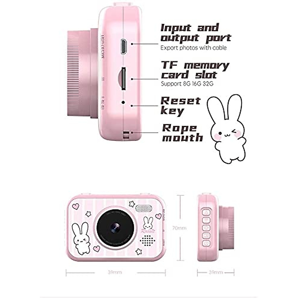 GIENEX Kids Digital Camera - 12MP Children's Selfie Camera with 3.5 Inches Large Screen for Boys and Girls,1080P Rechargeable Electronic Camera with 32GB TF Card (Color : Pink)
