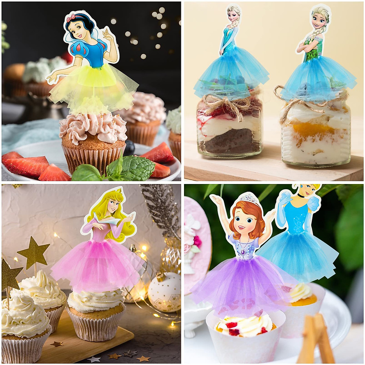 6 Pieces Princess Cupcake Toppers, Girls Birthday Princess Cake Topper Decoration for Baby Shower, Princess Theme Bday Party