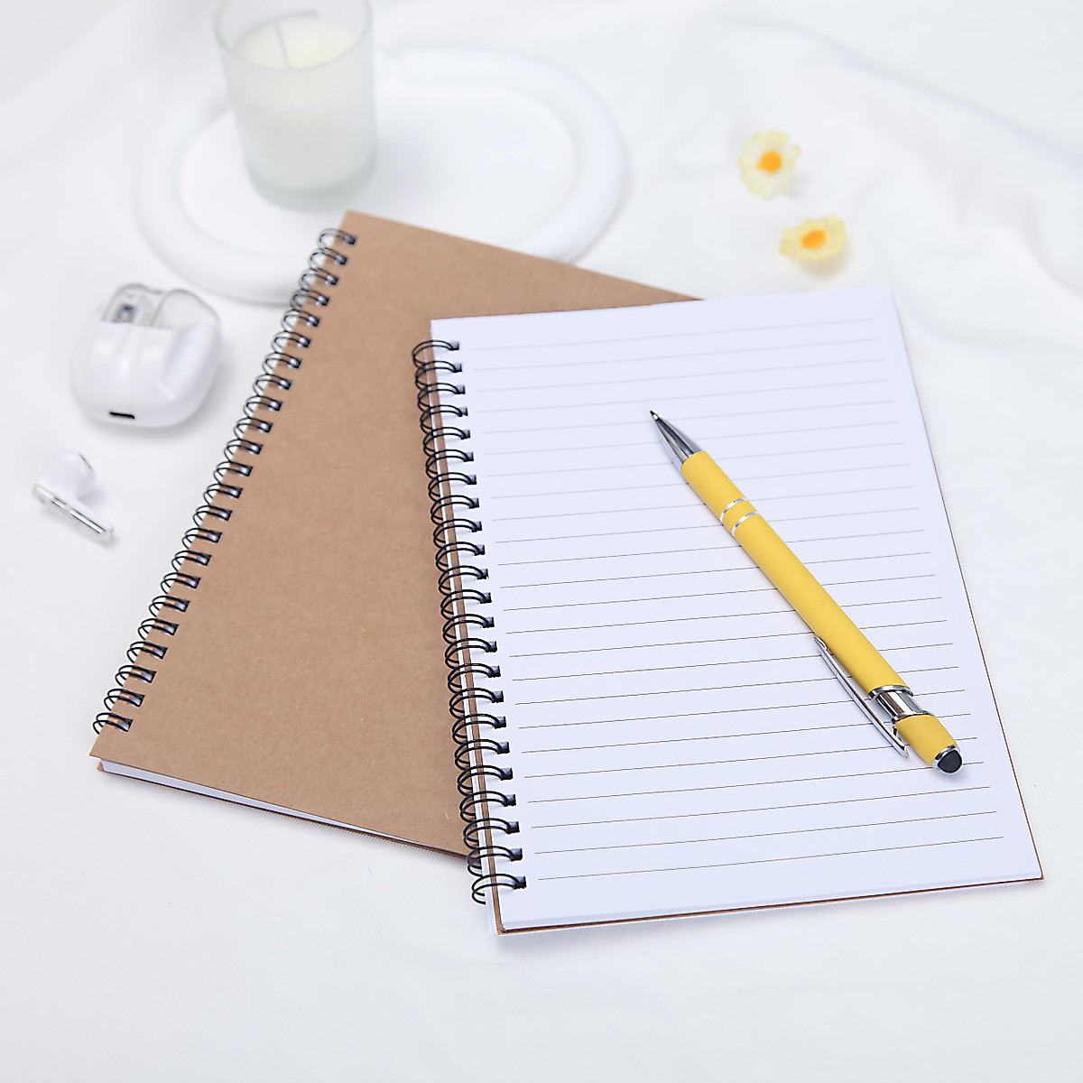 DENSET Spiral Notebooks College Ruled, Lined For Memo Diary Journal, Wirebound Notepads 100 Pages (50 Sheets), 8.4 inches x 5.7 inches , 2 Pcs