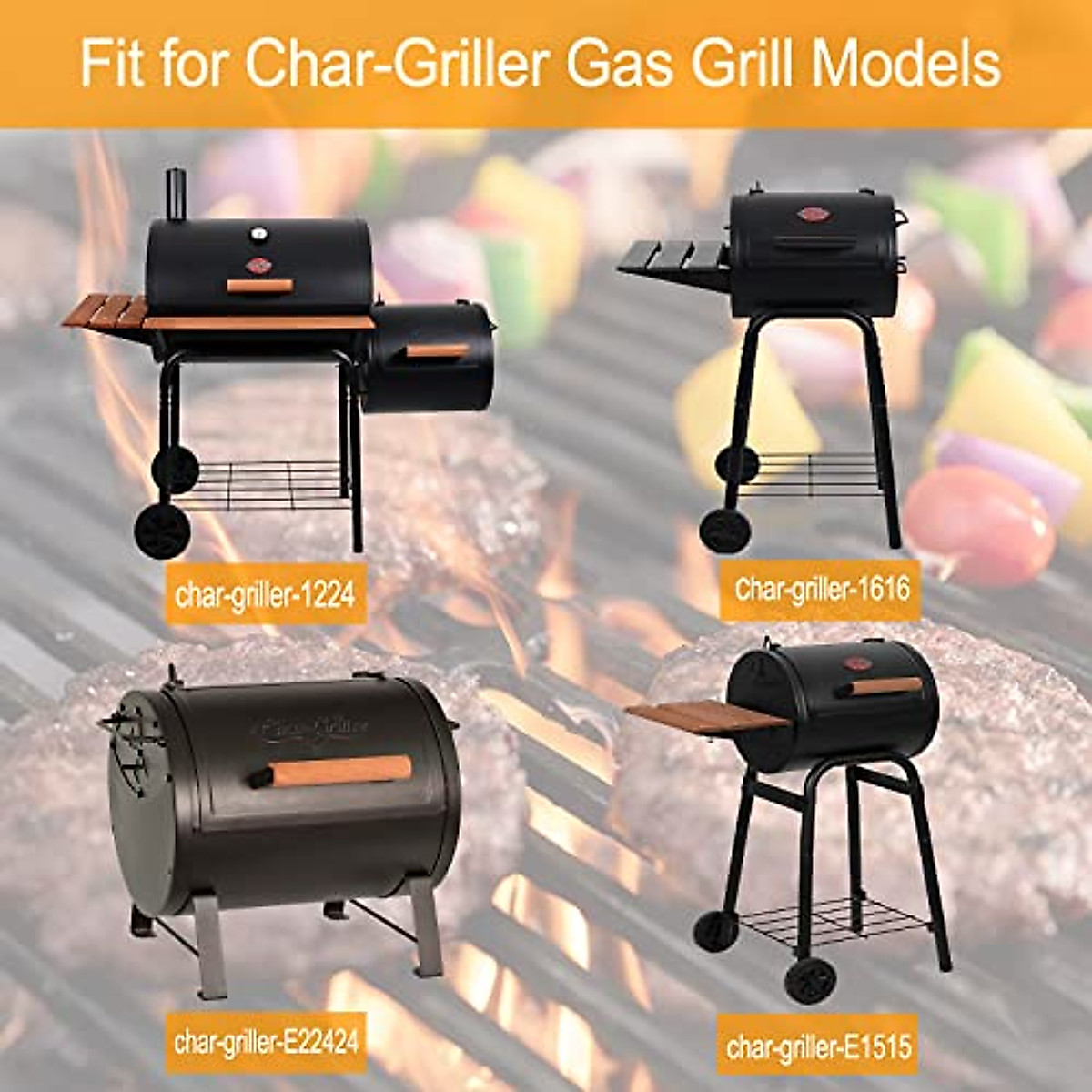 Hisencn Grill Cooking Grates for Char Griller Charcoal Grill 1624 E1515 22424 1515 1224 1616 Smoker Box, Side Fire Box, Cast Iron Grill Grid Replacement Parts 2-Pack