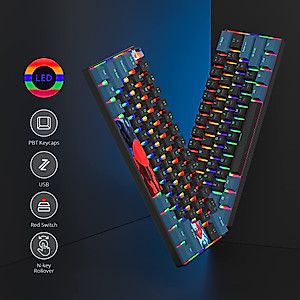 Mosptnspg Protable 60% Percent Gaming Keyboard Mechanical, Mini Compact RGB Backlit 61 Keys Wired Office Keyboard with Red Switch for Mac/Win (Monstor Black/red Switch 61)
