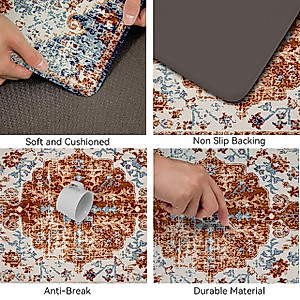 chiinvent Boho Kitchen Rugs Set of 2 Anti-Fatigue 0.4 Inch Thick Farmhouse Vintage Bohemian Kitchen Floor Mats Non Slip Waterproof Comfort PVC Mat Decor for Sink Laundry 17.3 x 28+17.3 x 47 Inch