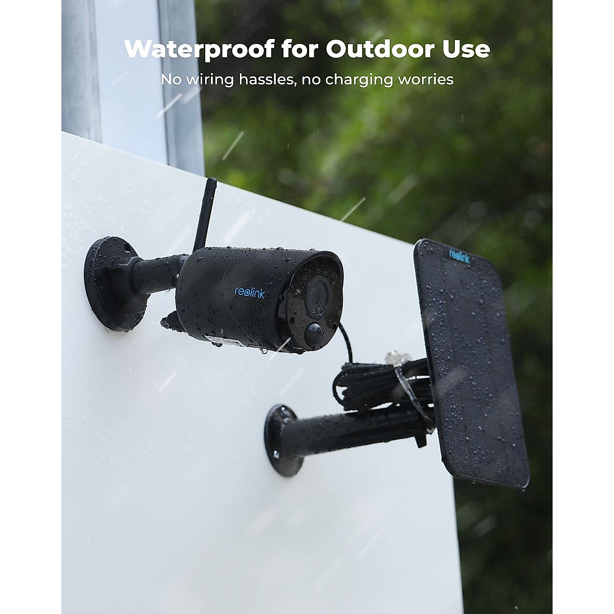 Security Outdoor Camera Wireless Solar Powered, 1080p Battery WiFi Cam w/ 2-Way Talk, Night Vision, PIR Motion Detection, Compatible with Alexa, Reolink Argus Eco Black w/ Solar Panel 2 Pack