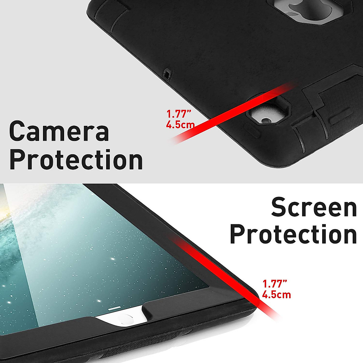 AICase Heavy Duty Rubber Hybrid iPad Case, Shockproof Protective Cover for iPad 2/3/4, Includes Stylus & Screen Protector (Black)