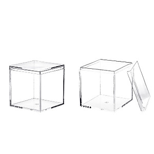 Dayaanee Small Acrylic Box Clear, 2Pcs Plastic Square Cube Containers with Lid Storage Box 2.2x2.2x2.2Inch/55X55X55mm for Candy Pill and Tiny Jewelry