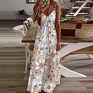 Dresses for Women 2023 Prom Dresses for Teens Casual Plus Size V Neck Beach Sundress Summer Floral Boho Long Maxi Sun Dress Spring Break Outfit Women Maxi Dress for Women Plus Size(A White,X-Large)