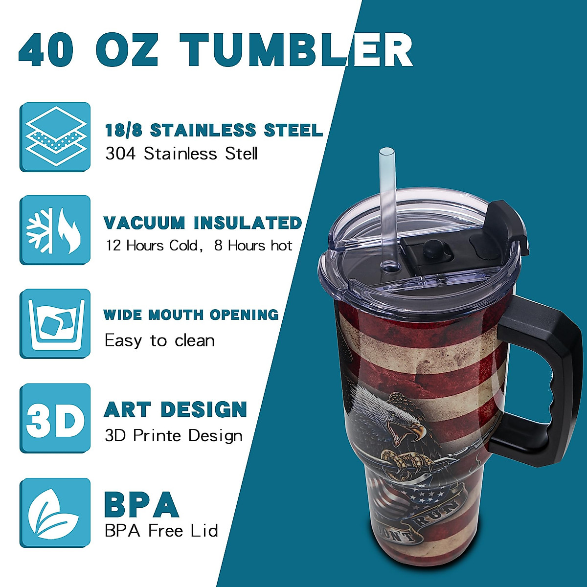 ARCQUESE Gome 40 oz Daisy Tumbler with Handle - Insulated Stainless Steel Daisy Cup with Lid and Straw - Keeps Drinks Cold and Hot, Birthday & Christmas Gifts for Women - Hand Wash Only