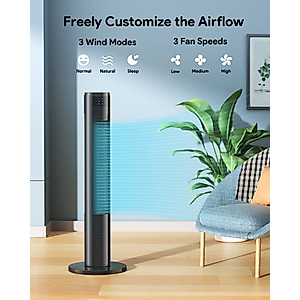 FULMINARE Tower Fan, 36”Oscillating Bladeless Fans with Remote, Quiet Cooling, 3 Modes, Multiple Speed Settings, 7H Timer, LED Display with Auto Off, Portable Floor Fan