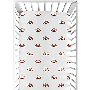 Sweet Jojo Designs White and Rust Boho Rainbow Boy or Girl Fitted Crib Sheet Baby or Toddler Bed Nursery - Orange Bohemian Celestial Sky Outdoors Nature Gender Neutral, CribSheet-Rainbow-WH-RU