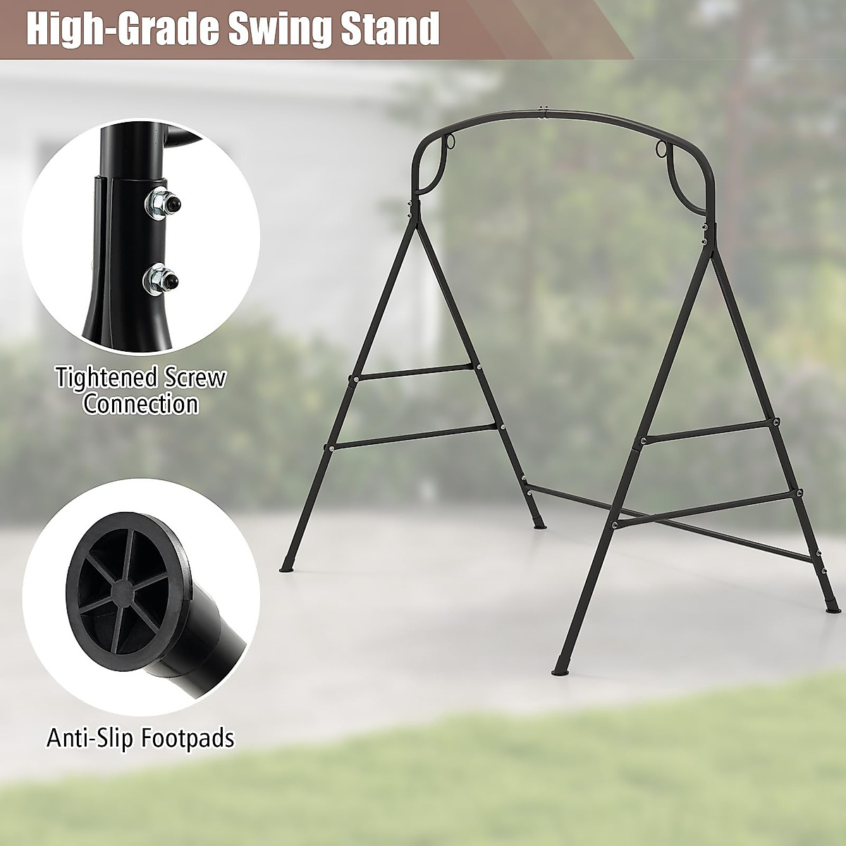 Tangkula Metal Swing Frame, Porch Swing Stand with Extra Side Bars, Heavy Duty Swing Frame Outdoor for Swing, Hammock, A-Frame Swing Stand Frame Outdoor for Lawn, Garden, Backyard
