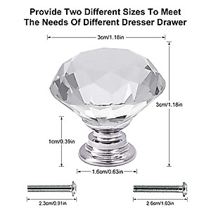 Akstore 10 Pcs Crystal Glass Cabinet Knobs 30mm Diamond Shape Drawer Kitchen Cabinets Dresser Cupboard Wardrobe Pulls Handles (Clear)