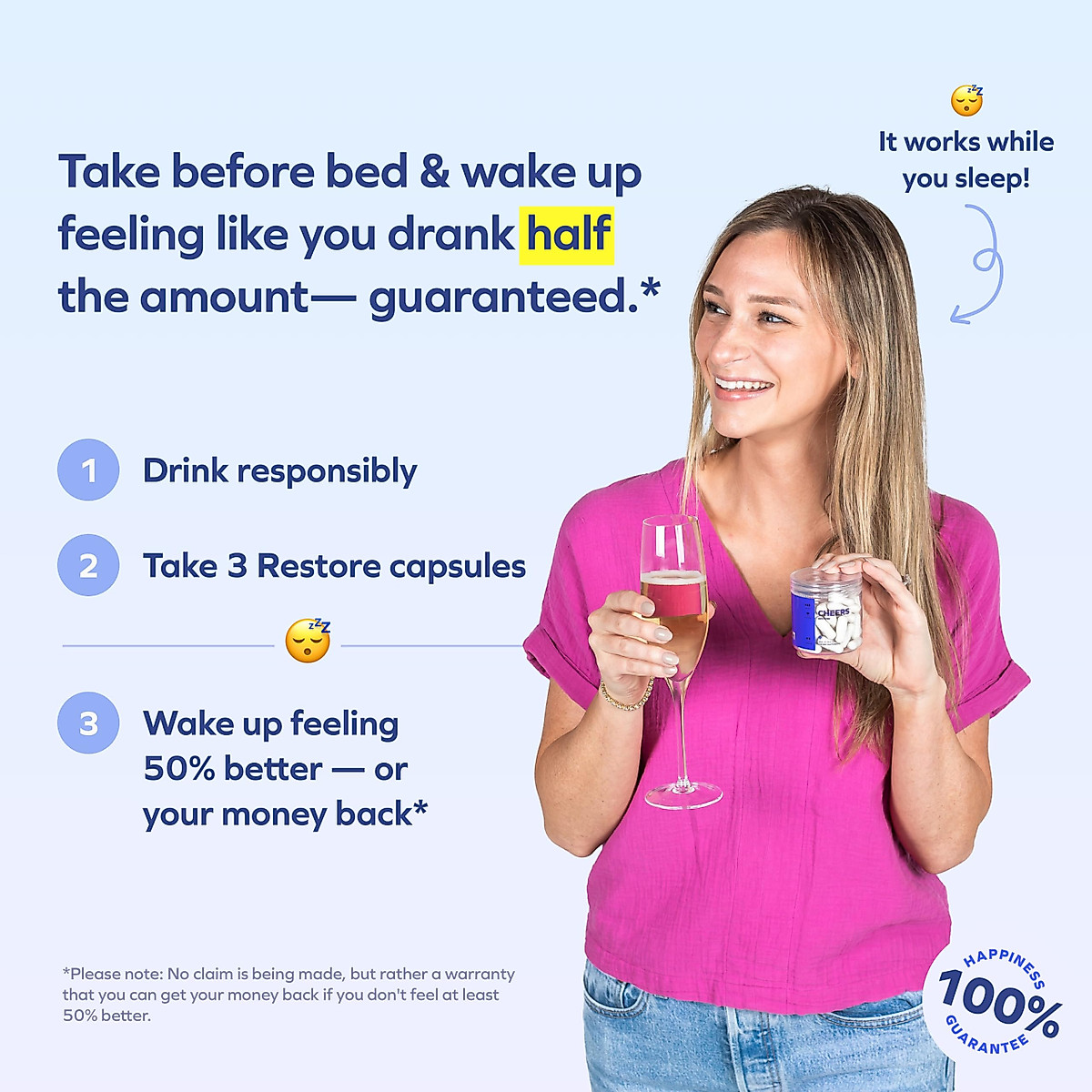 Cheers Restore | Supplement with DHM + L-Cysteine | Feel Better After Drinking & Support Your Liver | 6 Doses | Dihydromyricetin, Cysteine, Milk Thistle, Prickly Pear, B-Vitamins, Ginger