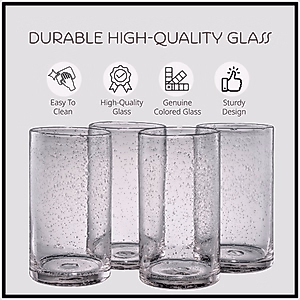 Artland 17oz Highball Tumbler, Set of 4 | Iris Seeded Design, Clear | Drinking Glass for Parties and Everyday Use - Mojito, Whiskey, Cocktail | Glassware & Kitchenware Essentials