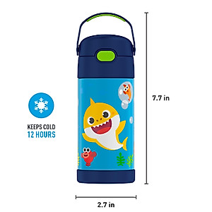 THERMOS FUNTAINER Water Bottle with Straw - 12 Ounce, Baby Shark - Kids Stainless Steel Vacuum Insulated Water Bottle with Lid