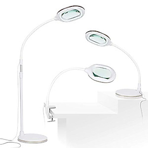 Brightech LightView Pro Magnifying LED Desk Lamp with Light, Hobbies & Reading, Flexibility & Durability Magnifying Floor Lamp, 3 in 1 LED Light Glass Magnifier, Work Light for Pro Uses - White
