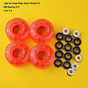 VKEDA Luminous Light up Roller Skate Wheels with Bearings 4Pcs Outdoor Roller Skate Wheels Flash 32mm x 58mm Suitable for Double Row Skating and Skateboard (Red)