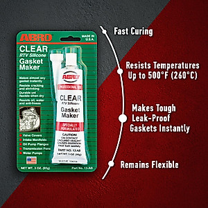 ABRO RTV Silicone Sealant and Gasket Maker: Up to 500 Degree F Heat, High Temp Silicone Sealant/Head Gasket Sealant, 3 oz/85g Tube - Clear