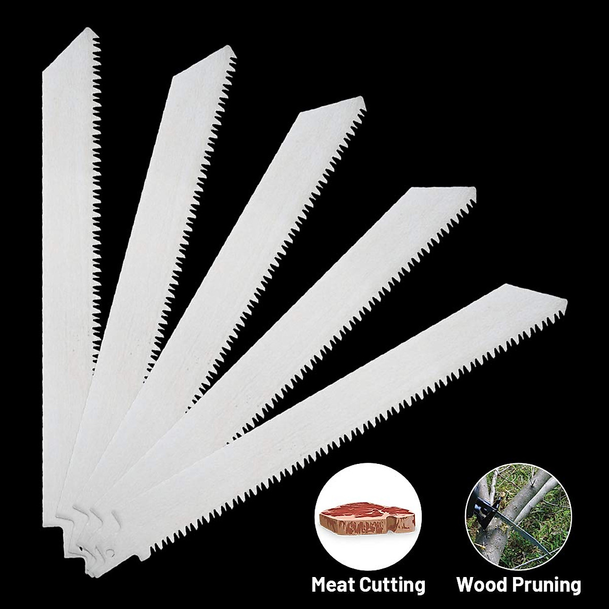 ZUZZEE 9inch 8TPI Unpainted Stainless Steel Reciprocating Saw Blade for Frozen Meat Bone Cutting Wood Pruning (5 Pack)