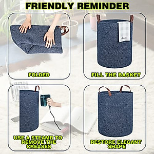 Twira Extra Large 20x16 Inches Cotton Rope Basket, Woven Baby Laundry Blanket Basket with Leather Handle Toy Basket Storage Baskets Bin for Yoga Mat & Towel (Black）