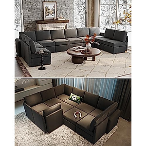 LINSY HOME Oversized Modular Sectional Sofa, Convertible Sectional Sofa Couch with Memory Foam, Modular Sleeper Sofa Covers Removable and Changeable, 10 Seat Sofa Sets for Living Room, Dark Grey