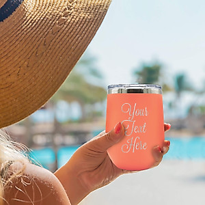 My Personal Memories Personalized Insulated Wine Tumbler - Custom Monogrammed Stemless Wine Cup - Your Text Here (Coral)
