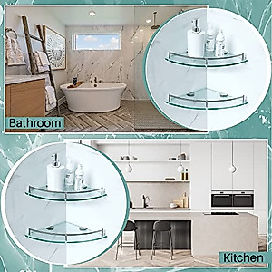 Corner Shower Shelf 2-Tier Glass Corner Shelf Stainless Steel Wall Mounted Corner Bathroom Organizer for Storing Bottle Shower Gel Shampoo Brush, Silver, 9.25 Inches（2Pcs）