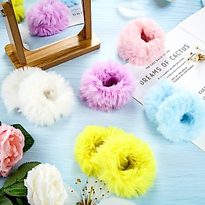 WILLBOND 16 Pieces Furry Scrunchies Faux Fur Hair Band Rope Hair Holder Ties Ponytail Holder for Women(Colorful)