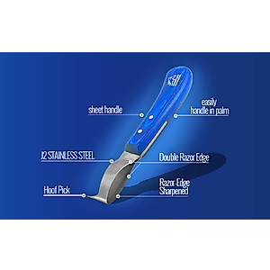 Equine Care Razor Edge Hoof Knife Sharpened Stainless Steel Blade and Sheet Handle Loop Knife (With Hoof Pick) Farrier Tools.