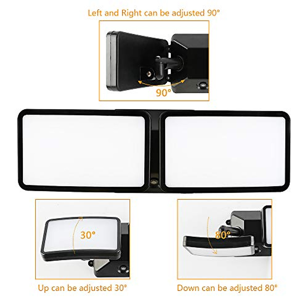 FAGUANGAO Dusk to Dawn LED Security Light,18W Plug in Flood Light Outdoor,5000k Daylight,1600lm, IP55 Waterproof,Adjustable 2 Heads Wall Light for Garage, Porch, Yard, Black