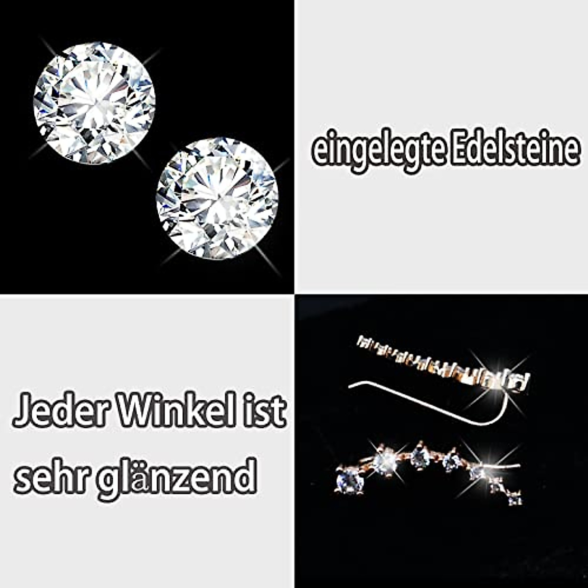 Ear Cuffs Climber Earrings for Women S925 Sterling Silver Hypoallergenic 7 Diamonds Earring with Cubic Zirconia Bridal Wedding Earrings for Birthday Present (Rose Gold) (Rose Gold)