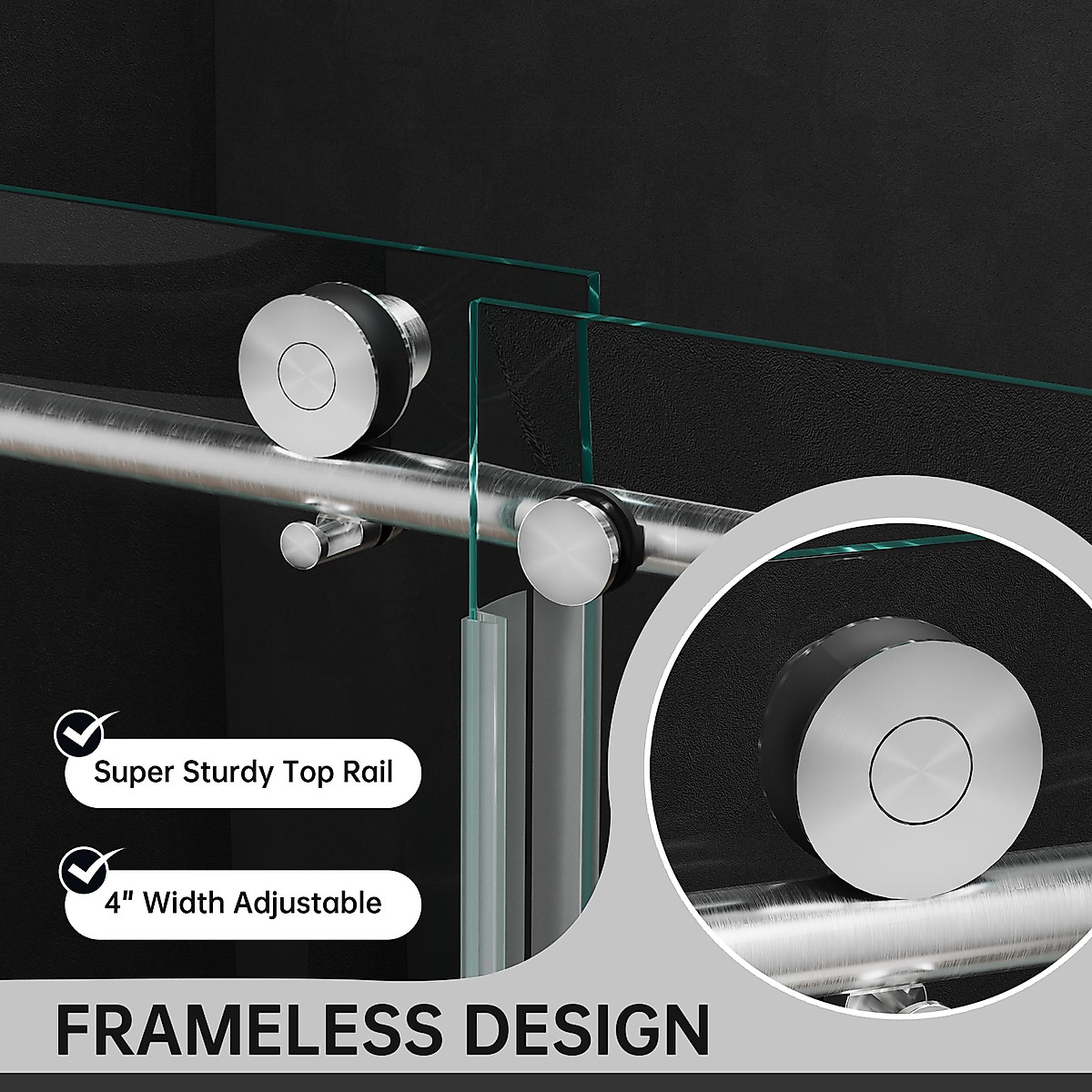 Frameless Sliding Shower Door 56-60 in W x 75 in H,Frameless Shower Door with 5/16" (8mm) Clear Tempered Glass,Silent Soft-Close Design,Brushed Nickel