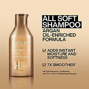 Redken All Soft Shampoo | For Dry / Brittle Hair | Provides Intense Softness and Shine | With Argan Oil | 10.1 Fl Oz (Pack of 1)