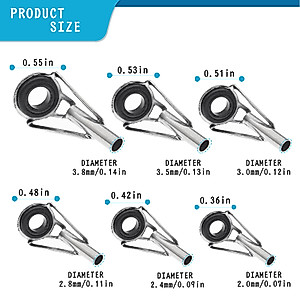 Gefischtter Fishing Rod Guide Tips Repair Kit Fishing Pole Repair Replacement Stainless Steel Ceramic Ring Saltwater Fishing Eyelet Repair Guide Tips 6Sizes 30pcs…