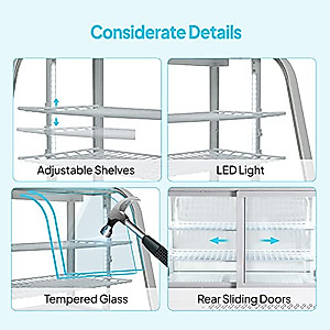 ROVSUN Refrigerated Display Case 3.5 Cu.Ft. Countertop Pastry Display Case Commercial Display Refrigerator w/LED Lighting Air-cooling Automatic Defrost Rear Sliding Door
