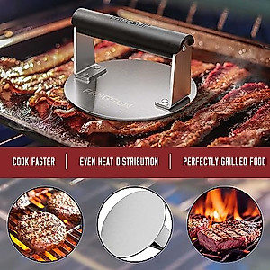 FANGSUN Smashed Burger Press, Burger Smasher for Griddle, Heavy-duty Stainless Steel Hamburger Press with Heat-resistant Handle, Non Stick Bacon Press, 6-Inch Grill Meat Press, Griddle Accessories Kit